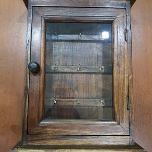 Key Box Holder Wall Cabinet Teak Key Wooden Wall Mounted 1 Door 9 Hooks ...