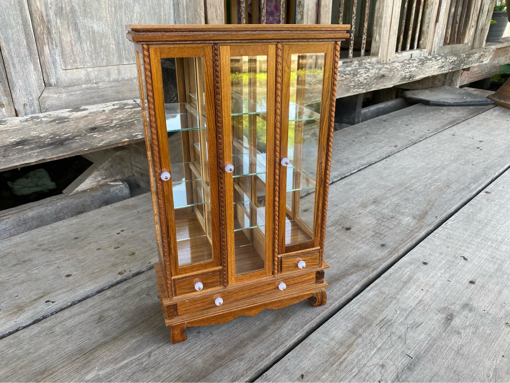 Glass Display Cabinet Small Wooden Display Case 11in Figure - Etsy ...