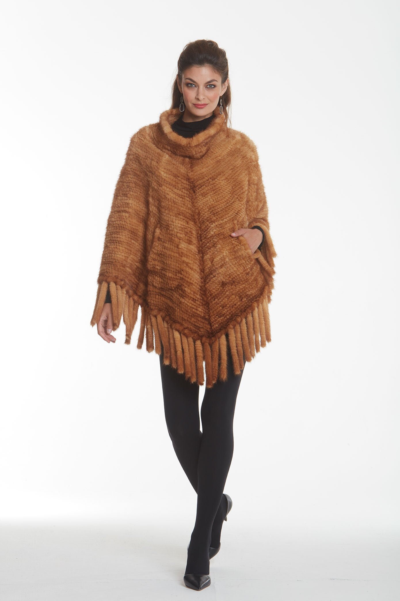 Knitted Mink- Golden Poncho Cape- Roll Neck - Etsy