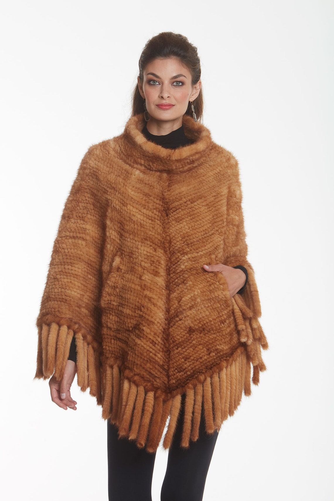 Knitted Mink- Golden Poncho Cape- Roll Neck - Etsy
