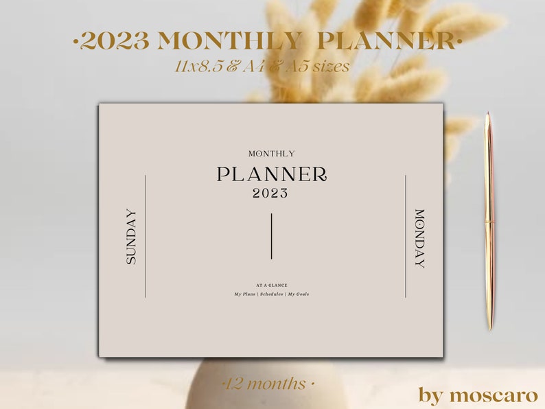 2023 Lined Monthly Calendars, Landscape, 8.5x11, A4, A5, Sunday Start ...
