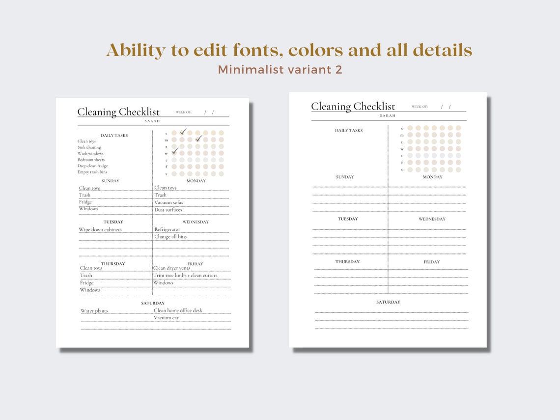 Editable Cleaning Checklist Template, Canva Template, Daily Weekly ...