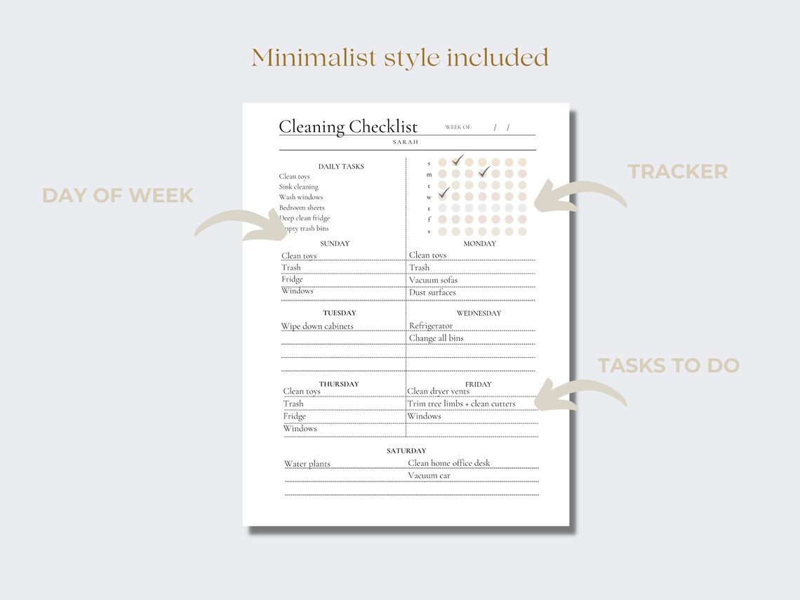 Editable Cleaning Checklist Template, Canva Template, Daily Weekly ...