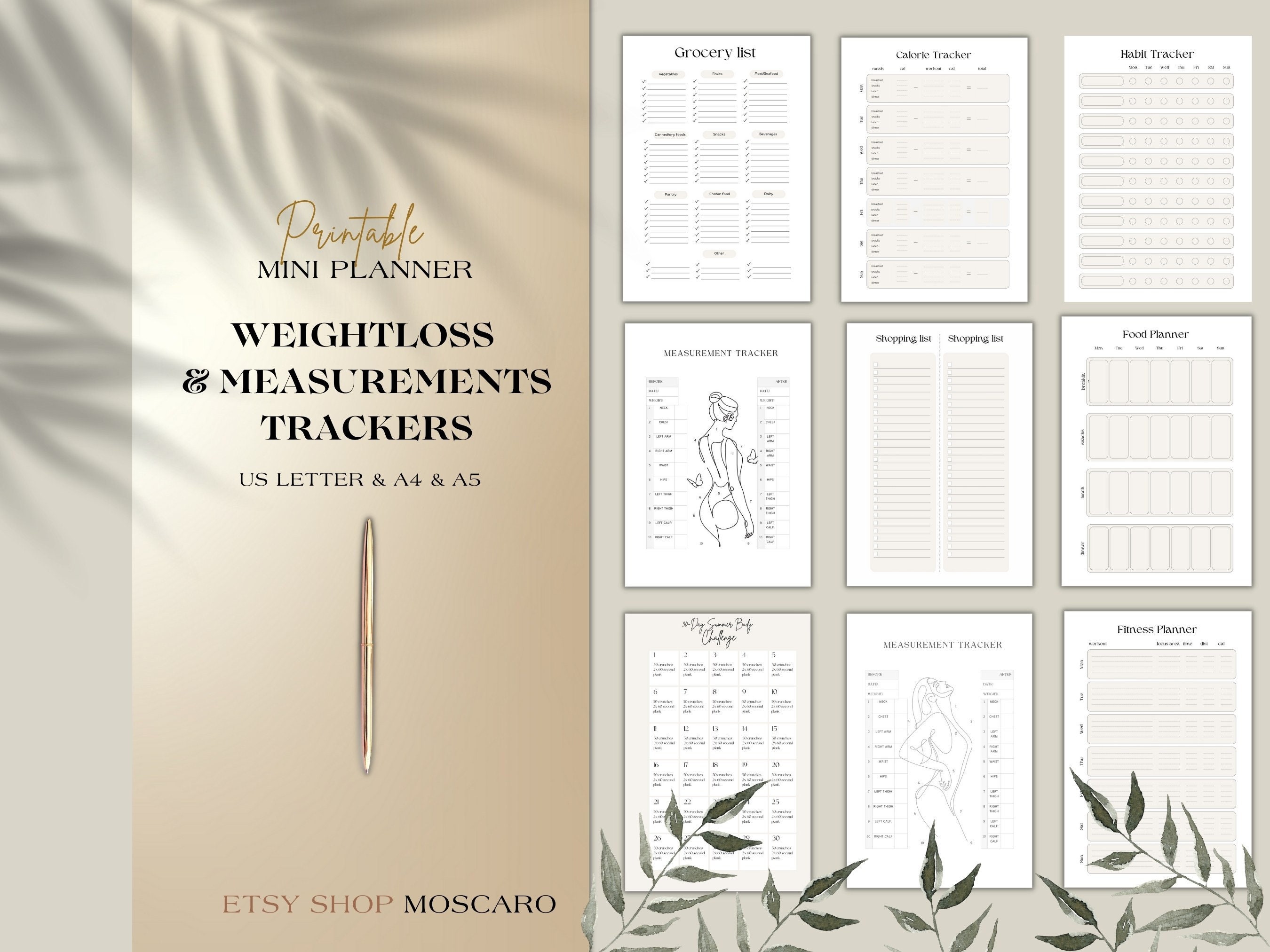 Body Measurement Tracker Printable, Weight Loss Tracker, Printable Body ...
