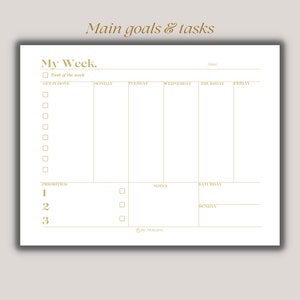 Minimalist Weekly Undated Planner, Landscape, Printable PDF, Week at a ...