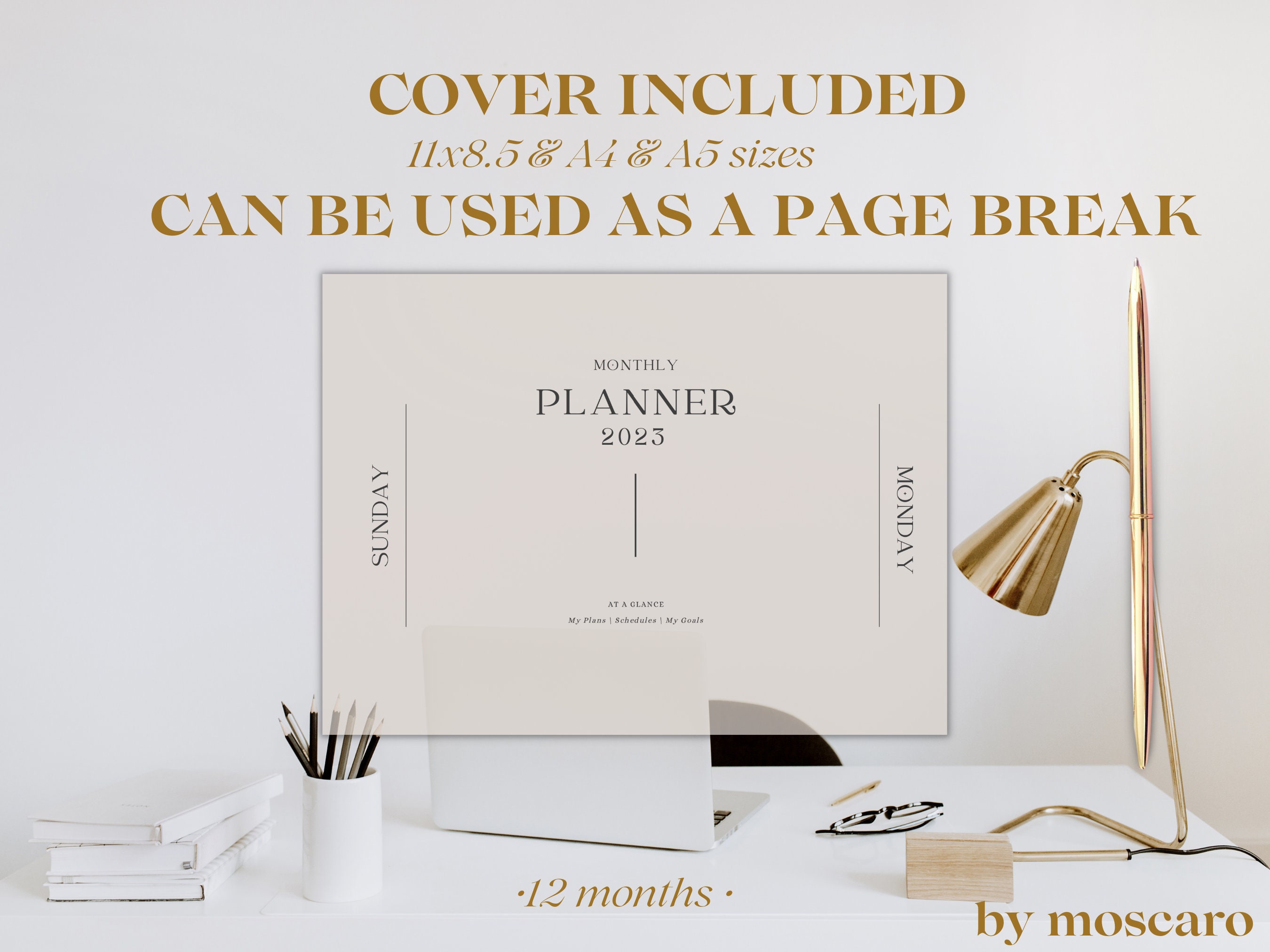 2023 Lined Monthly Calendars, Landscape, 8.5x11, A4, A5, Sunday Start ...