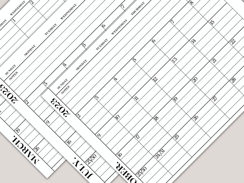 2023 Lined Monthly Calendars, Landscape, 8.5x11, A4, A5, Sunday Start ...