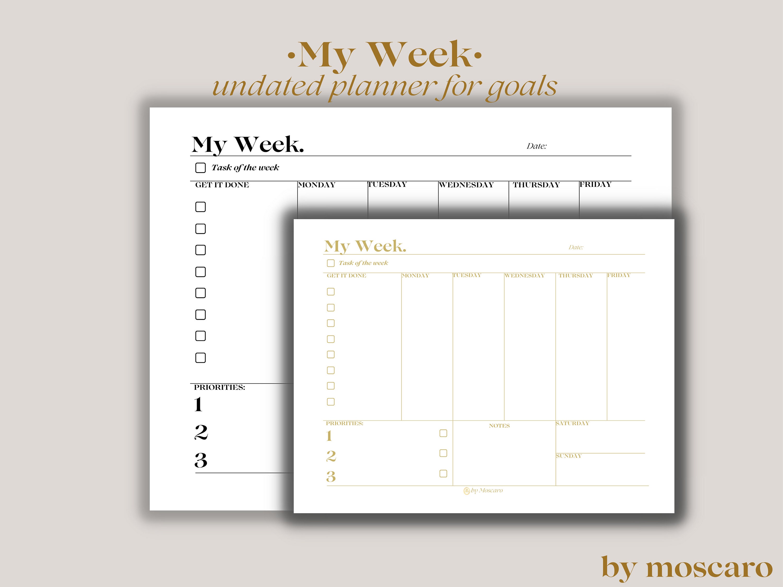 Minimalist Weekly Undated Planner, Landscape, Printable PDF, Week at a ...