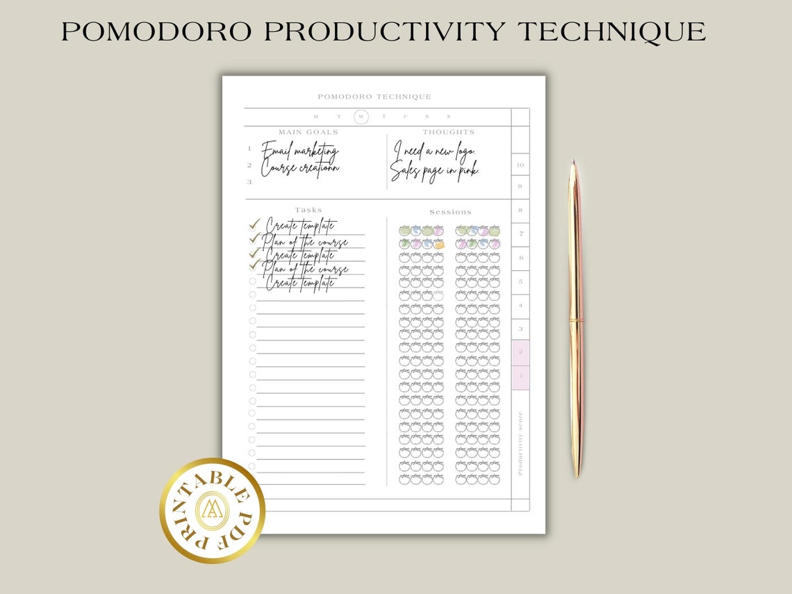 Simple Pomodoro Planner Printable| Productivity Planner |time Tracker ...