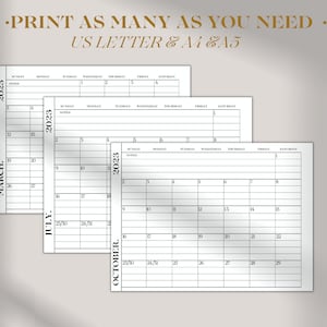 2023 Lined Monthly Calendars, Landscape, 8.5x11, A4, A5, Sunday Start ...