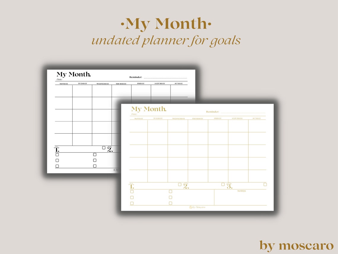Undated Minimalist Monthly Planner Inserts, Printable, Monthly Wall ...