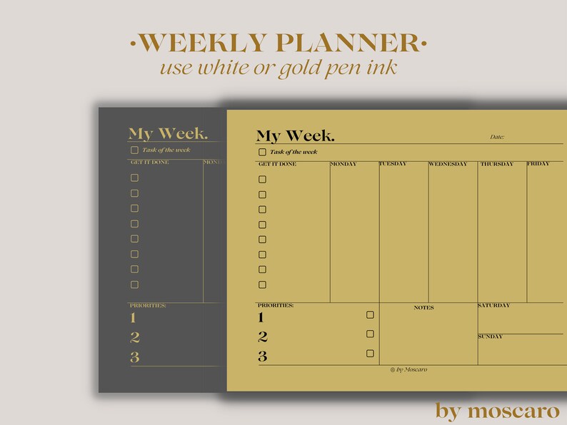 Minimalist Weekly Undated Planner, Landscape, Printable PDF, Week at a ...
