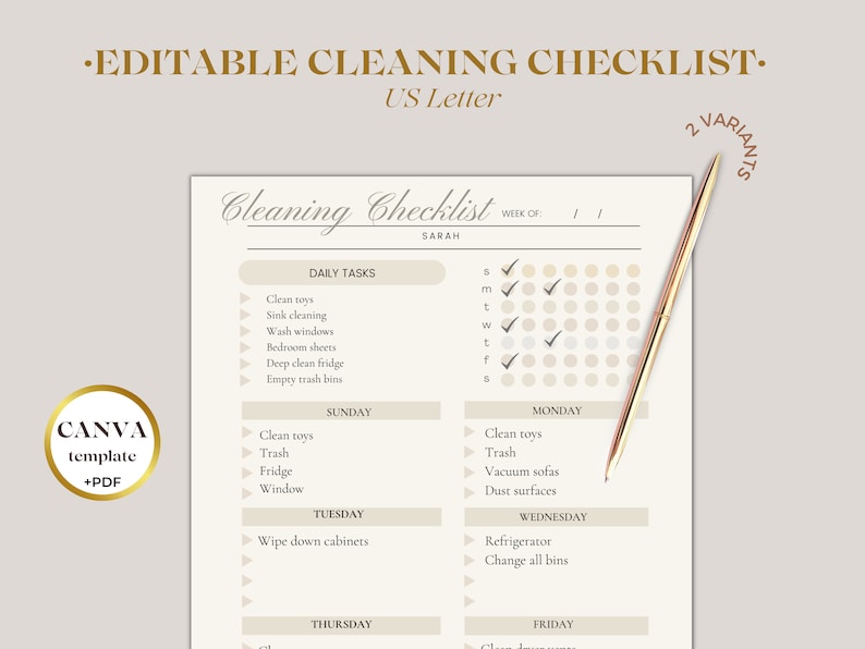 Editable Cleaning Checklist Template, Canva Template, Daily Weekly ...