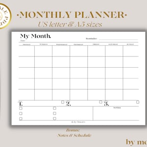 Undated Minimalist Monthly Planner Inserts, Printable, Monthly Wall ...
