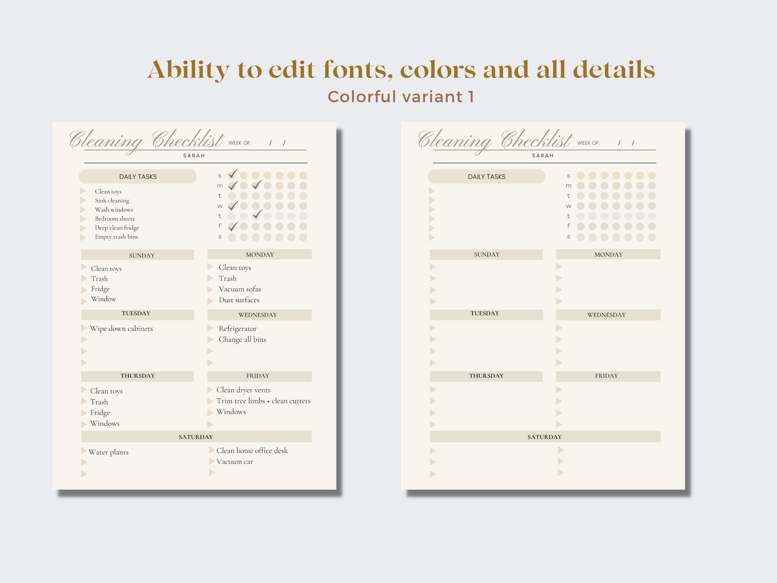 Editable Cleaning Checklist Template, Canva Template, Daily Weekly ...