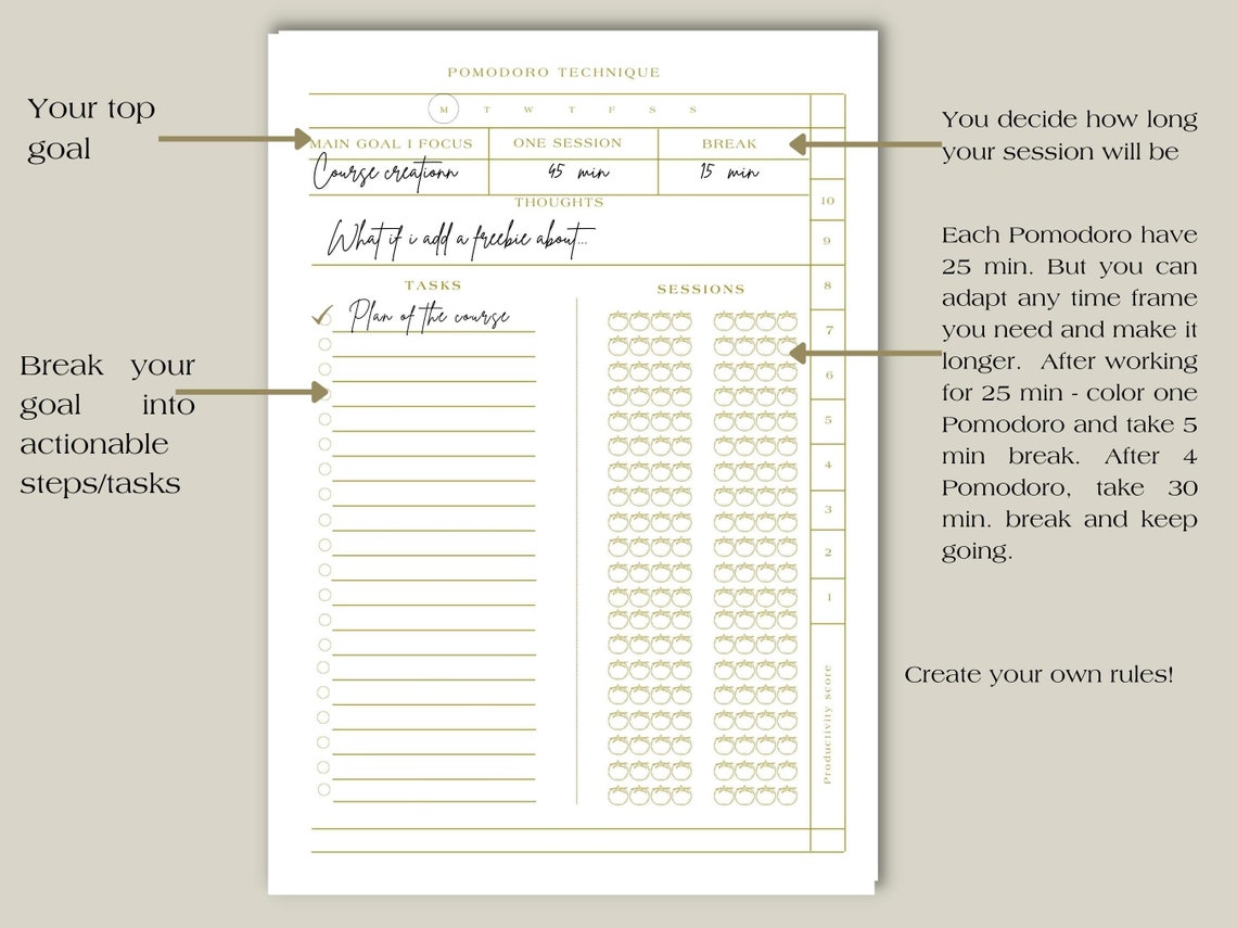 Simple Pomodoro Planner Printable Productivity Planner time Tracker A4 ...