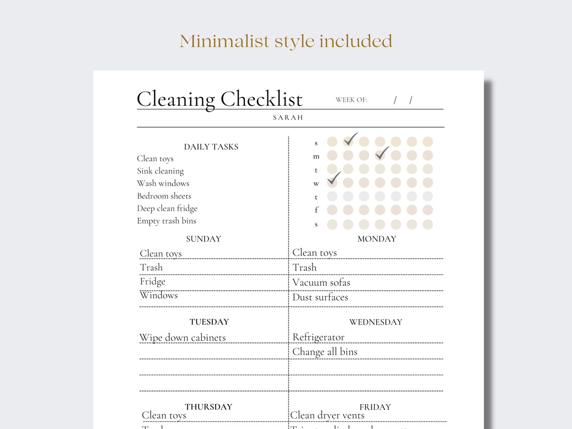 Editable Cleaning Checklist Template, Canva Template, Daily Weekly ...