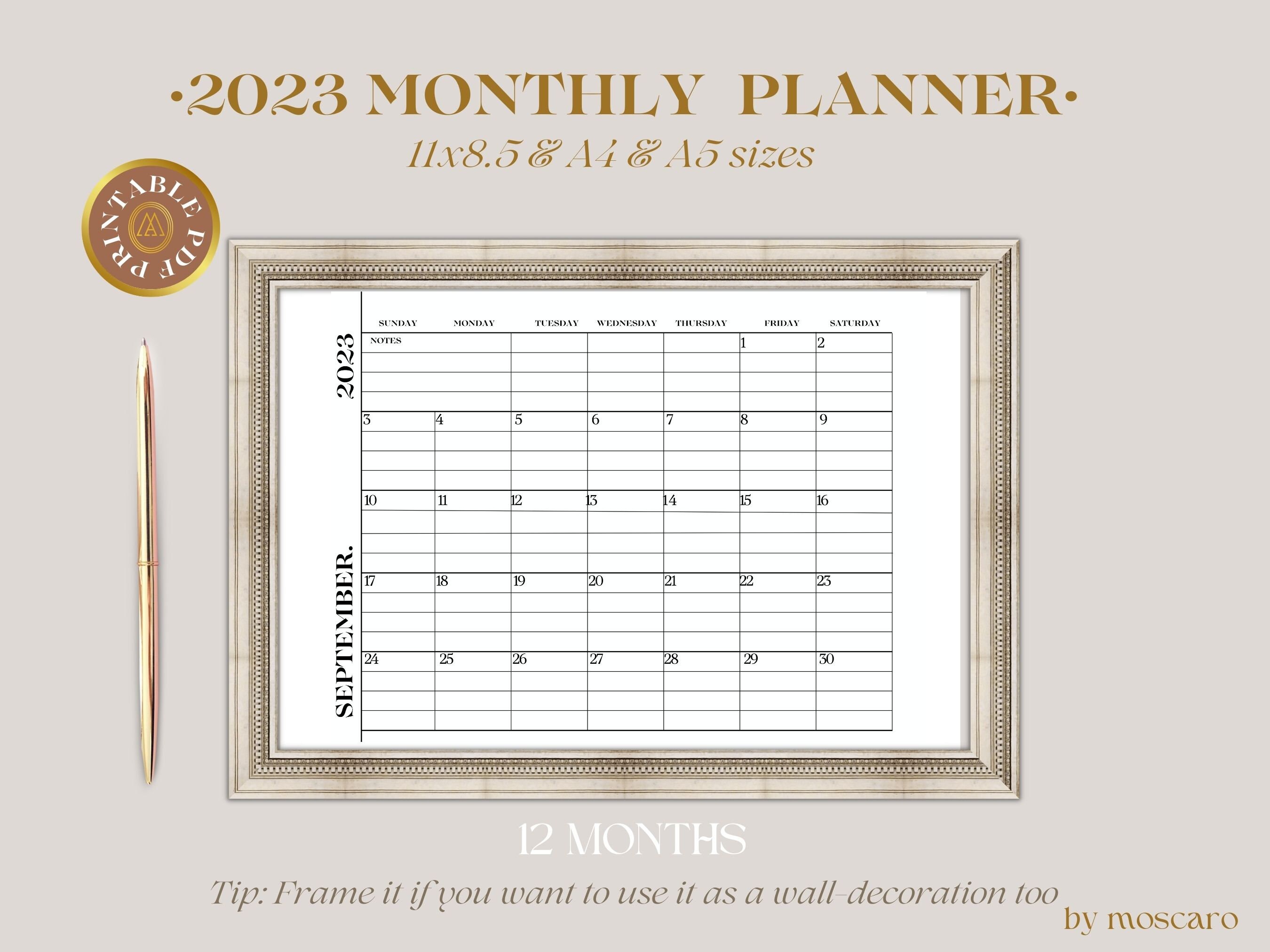 2023 Lined Monthly Calendars, Landscape, 8.5x11, A4, A5, Sunday Start ...