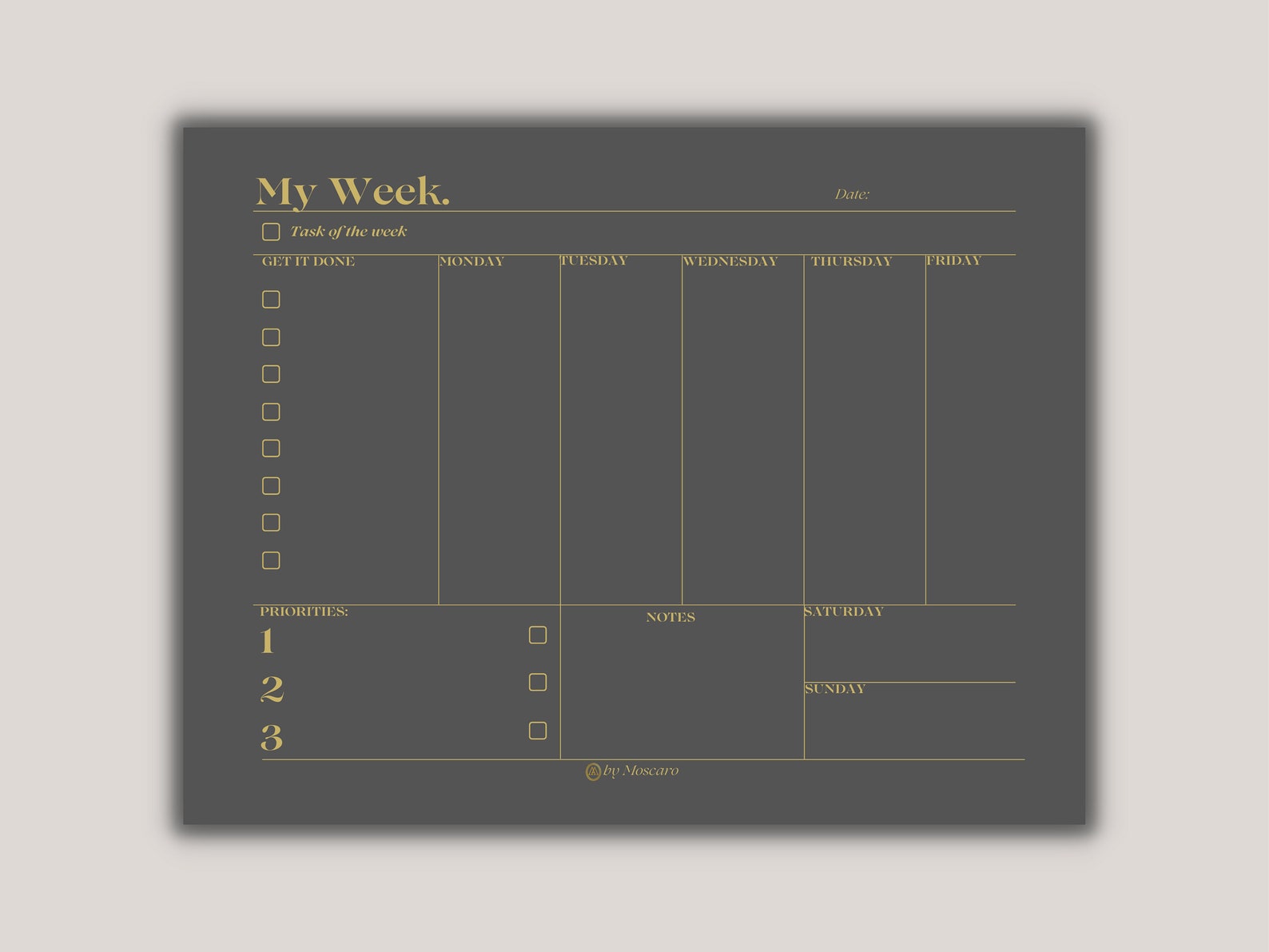 Minimalist Weekly Undated Planner, Landscape, Printable PDF, Week at a ...