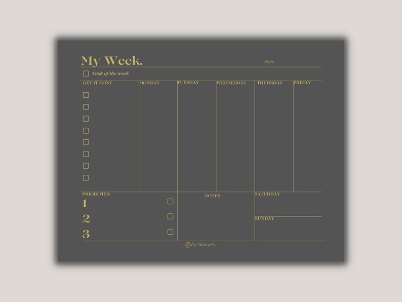 Minimalist Weekly Undated Planner, Landscape, Printable PDF, Week at a ...