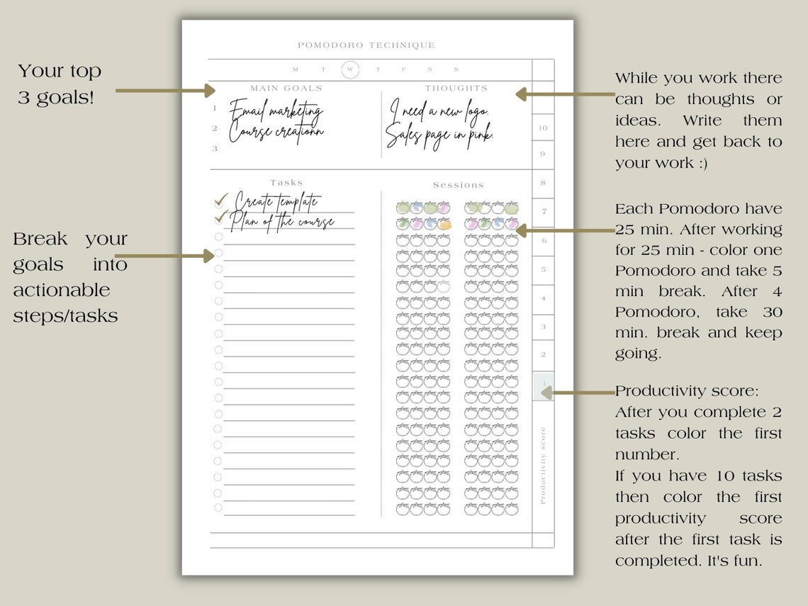 Simple Pomodoro Planner Printable Productivity Planner time Tracker A4 ...