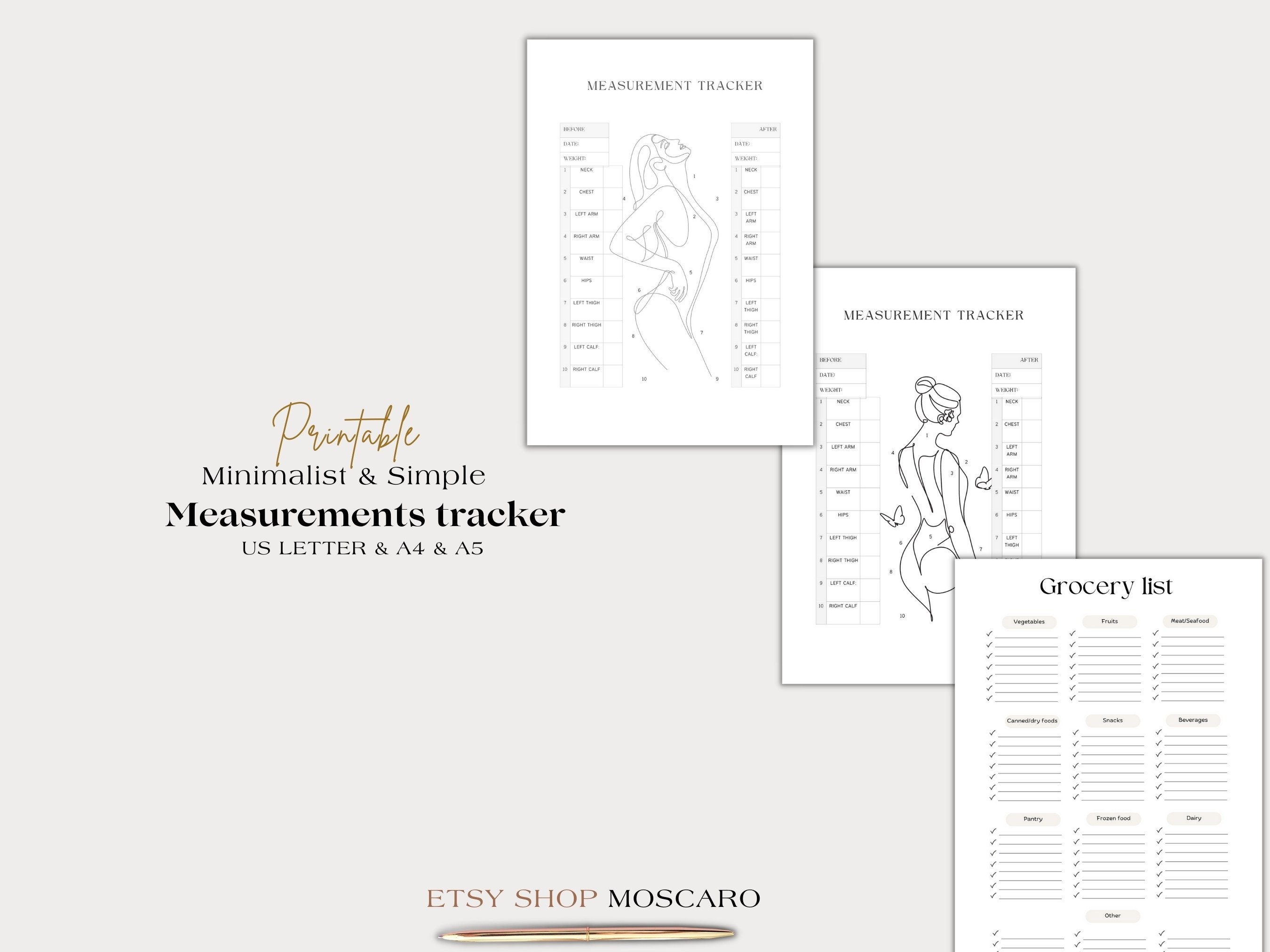 Body Measurement Tracker Printable, Weight Loss Tracker, Printable Body ...