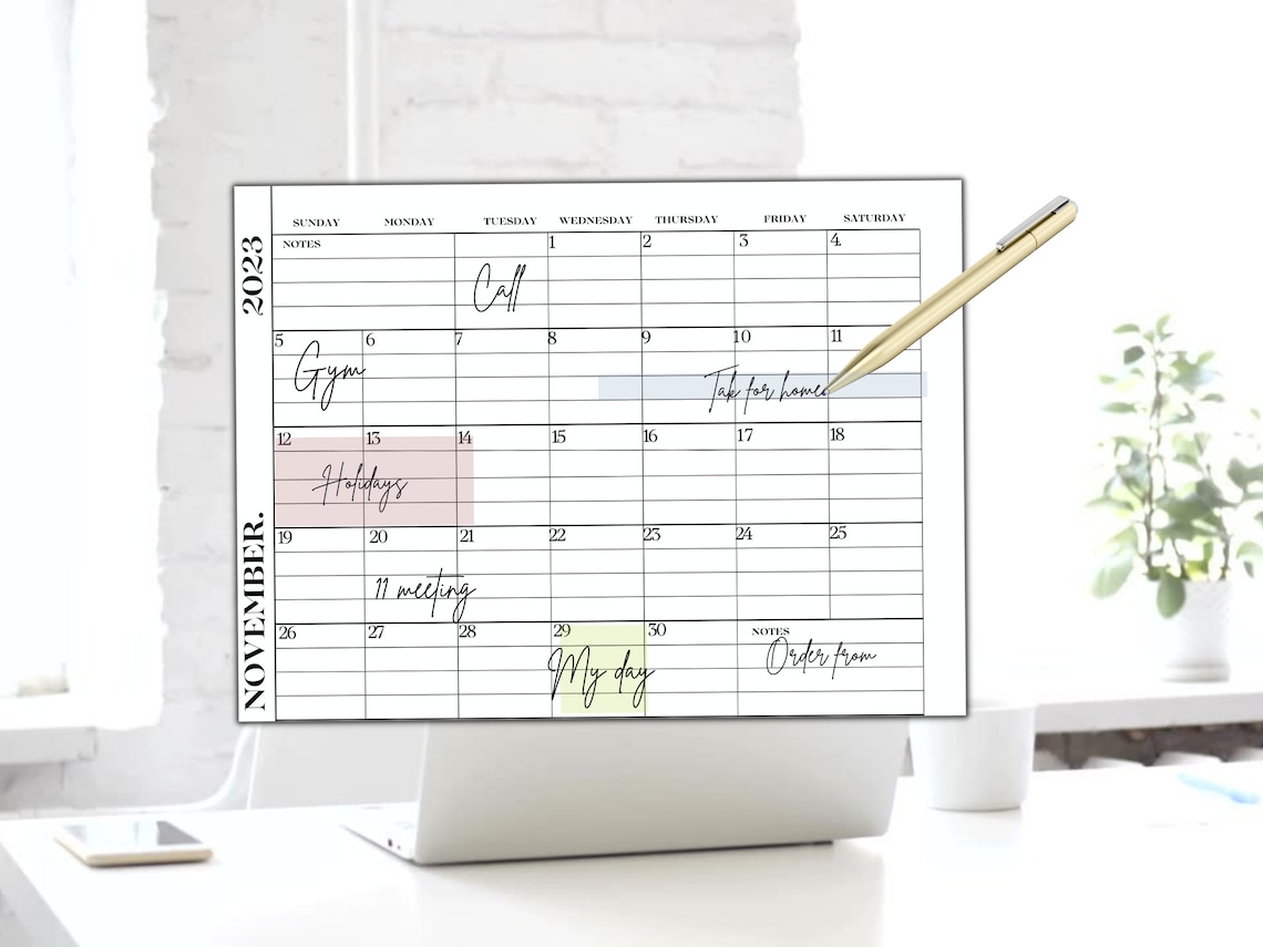 2023 Lined Monthly Calendars, Landscape, 8.5x11, A4, A5, Sunday Start ...