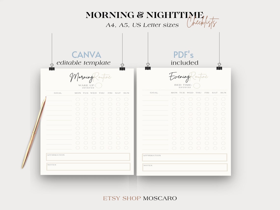 Canva Editable Morning and Nighttime Routine Checklist I Printable PDF ...