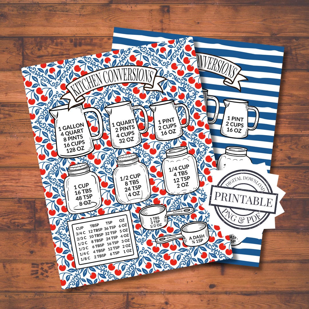 Kitchen Conversion Chart Printable 8.5x11 Binder Page and 11x14 Wall ...