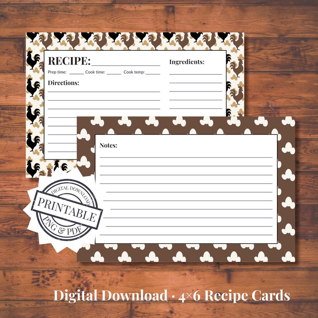 4x6 Recipe Cards Printable Front and Back Recipe Card Template PDF ...
