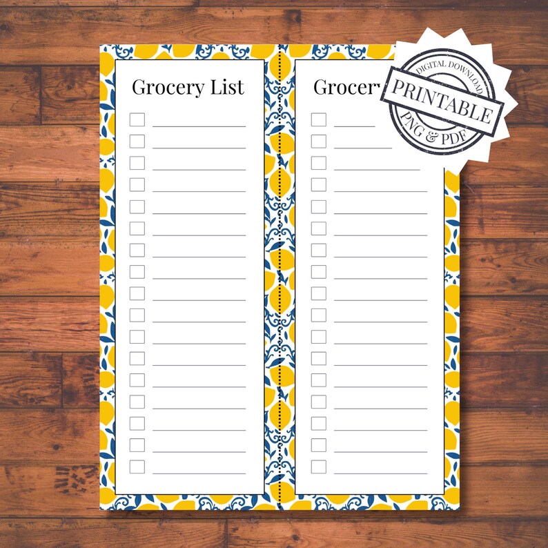 Printable Grocery List PDF Single Page and Two‑per‑page Shopping List ...