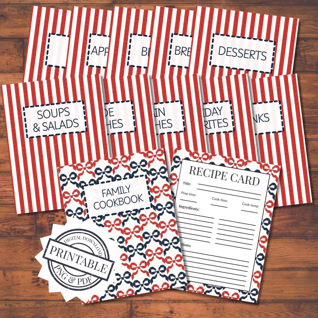 Recipe Binder Kit Printable Cookbook Cover, Recipe Page, & Divider Set ...