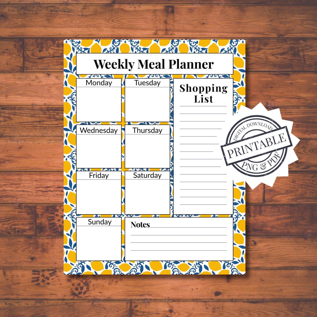 Weekly Meal Planner Printable 8.5x11 PDF Meal Planning Sheet With ...
