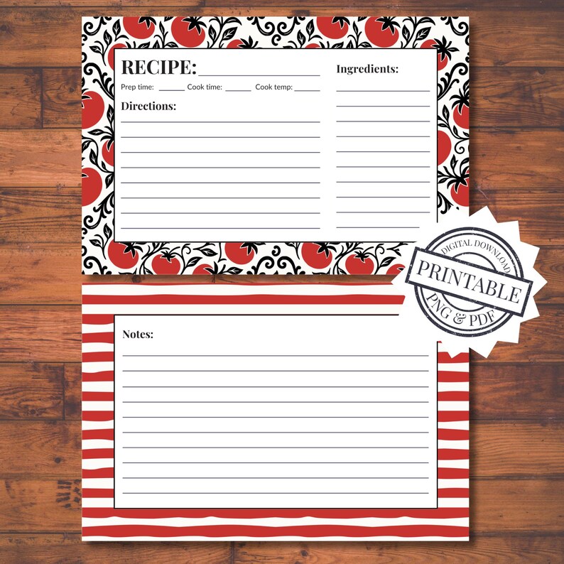 4x6 Recipe Cards Printable Front and Back Recipe Card Template PDF ...