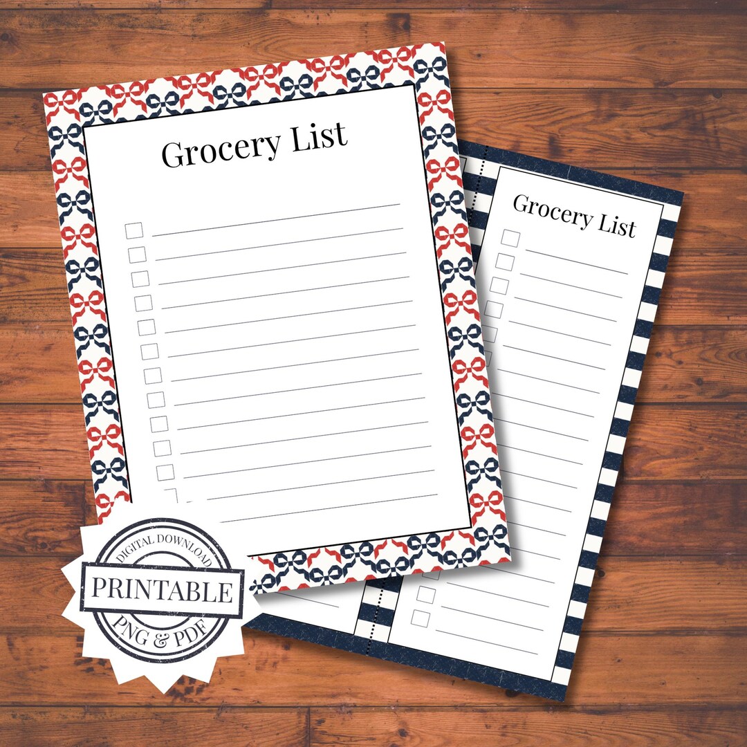 Printable Grocery List PDF Single Page and Two‑per‑page Shopping List ...