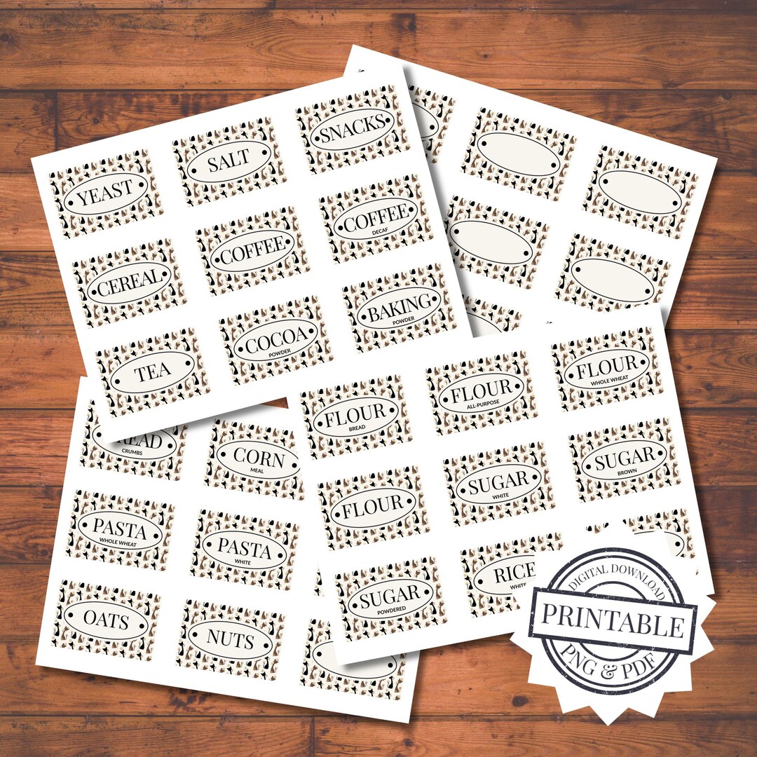 Folk Art Cat Pantry Labels Printable Set | 36 Kitchen Jar Labels ...