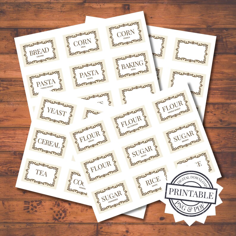 Pantry Labels Printable Set 36 Kitchen Label Stickers on 8.5x11 Sheets ...
