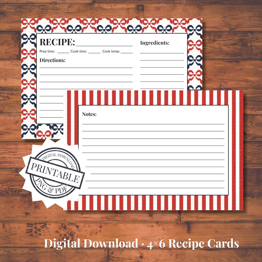 4x6 Recipe Cards Printable Front and Back Recipe Card Template PDF ...