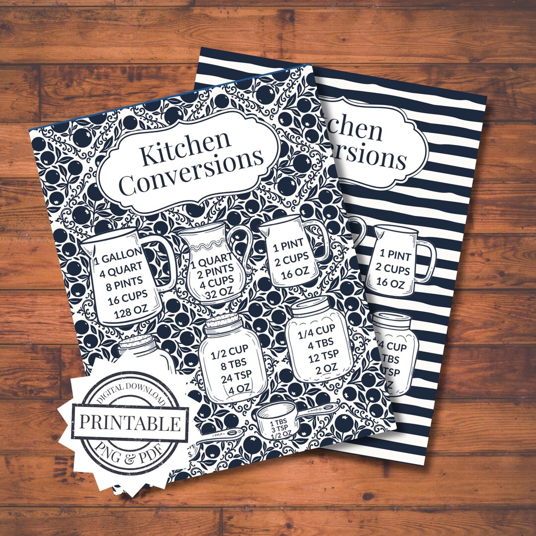 Blueberry Kitchen Conversion Chart Printable, 8.5x11 Recipe Binder ...