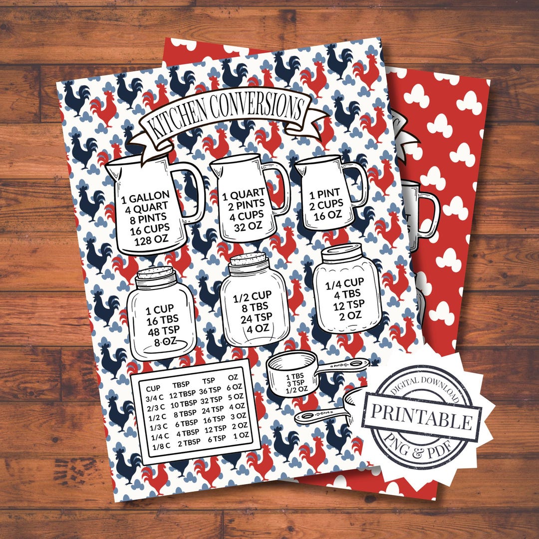 Kitchen Conversion Chart Printable | Americana Folk Art Rooster Cooking ...