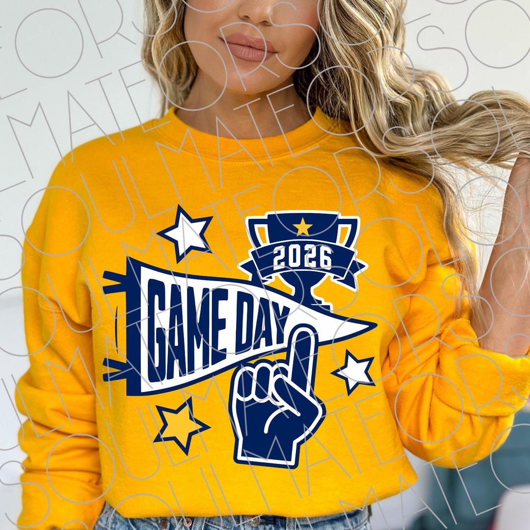 Game Day Pennant PNG Bundle Navy Gold | 2026 Trophy + Let’s Go Sports ...
