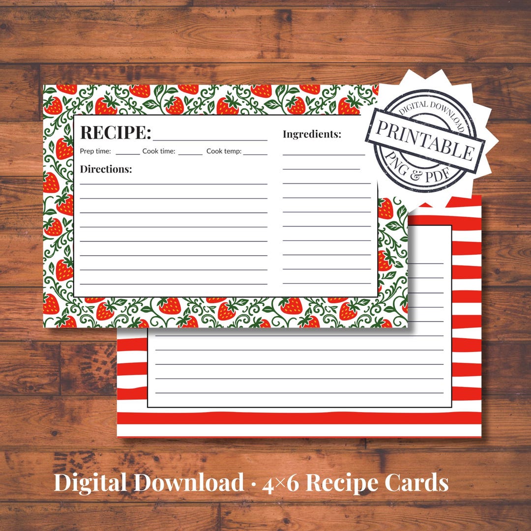 4x6 Recipe Cards Printable Front and Back Recipe Card Template PDF ...