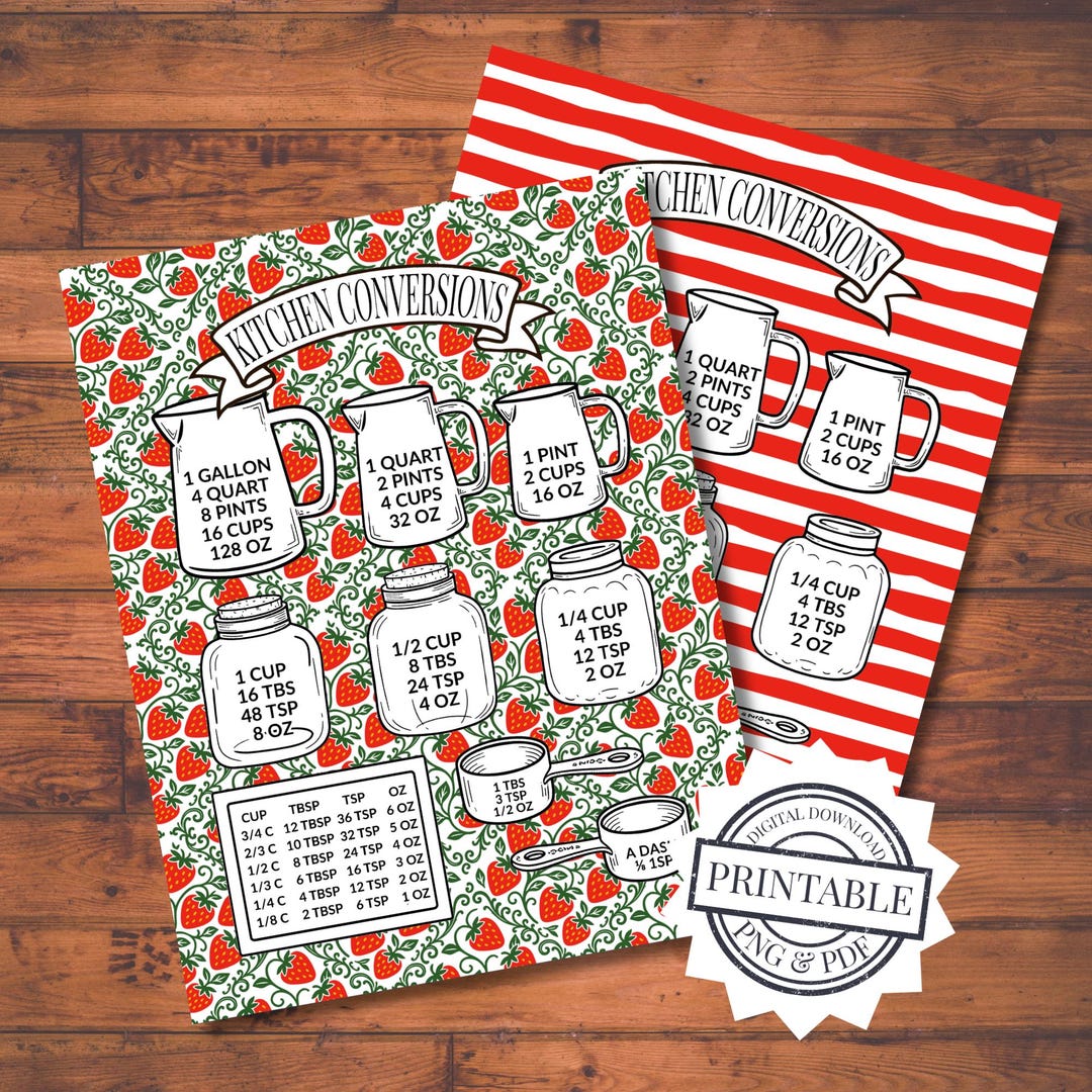 Kitchen Conversion Chart Printable 8.5x11 Binder Page and 11x14 Wall ...