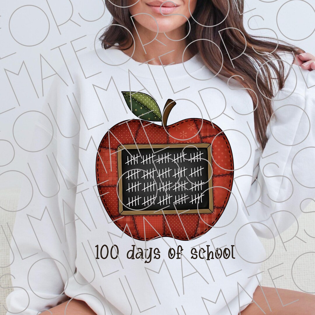 100 Days of School PNG, Patchwork Apple Teacher Chalkboard Design ...
