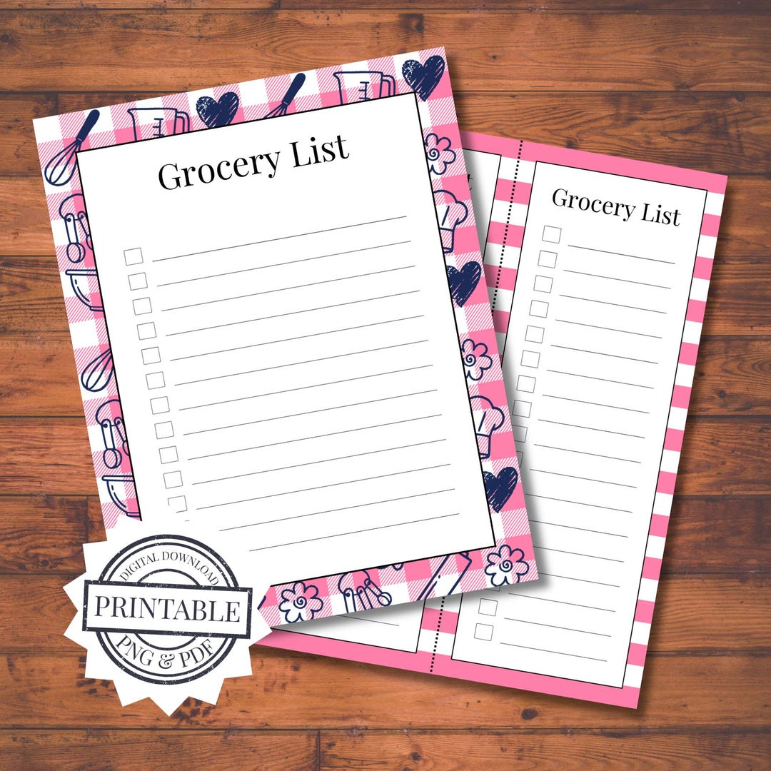 Printable Grocery List PDF Single Page and Two‑per‑page Shopping List ...