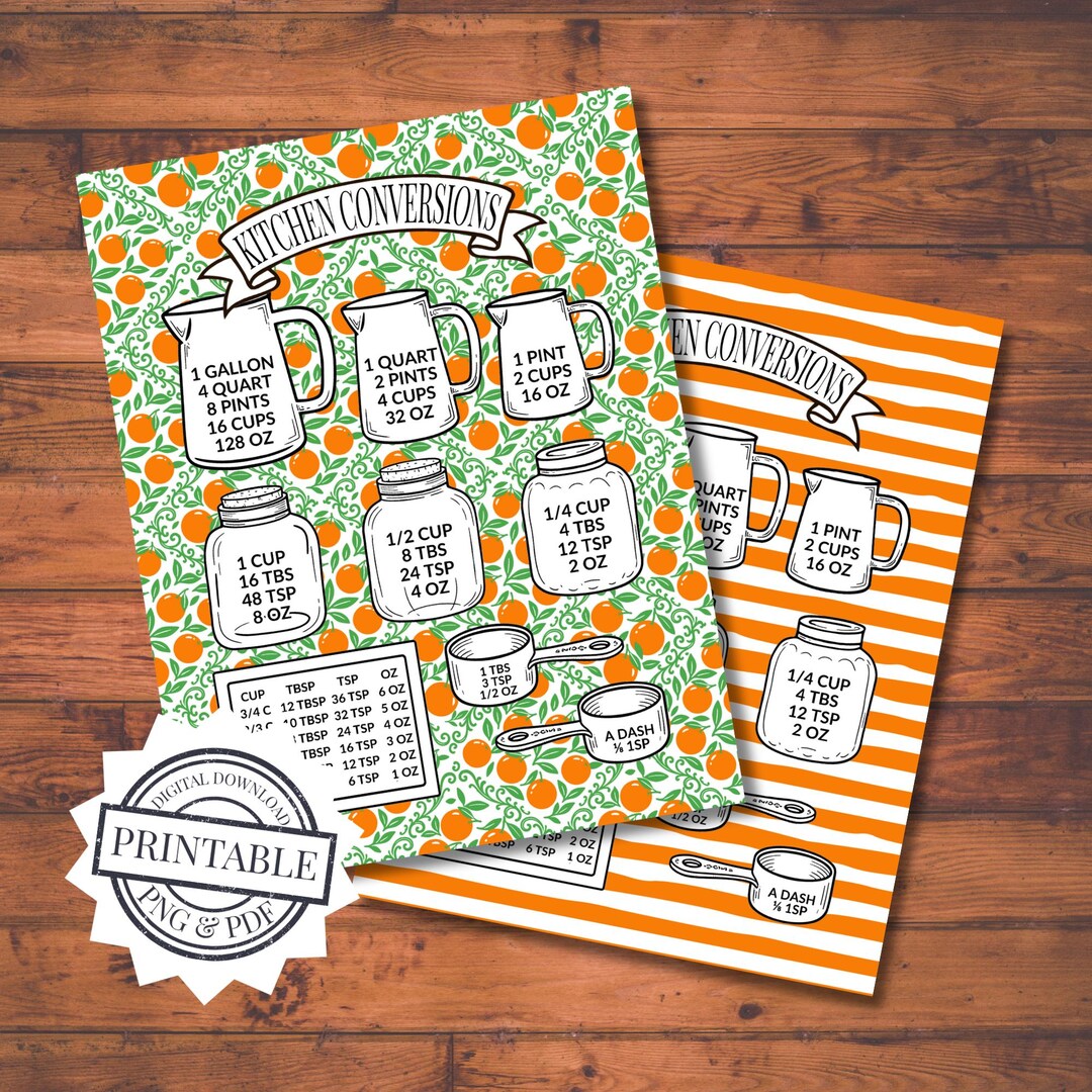 Kitchen Conversion Chart Printable 8.5x11 Binder Page and 11x14 Wall ...