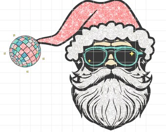 Disco Santa Png, Disco Christmas Png, Cute Pink Santa Face Sublimation ...