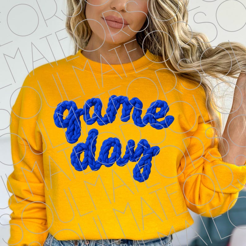 Faux Yarn Game Day PNG, Chunky Crochet Font, Knit Royal Blue Preppy ...