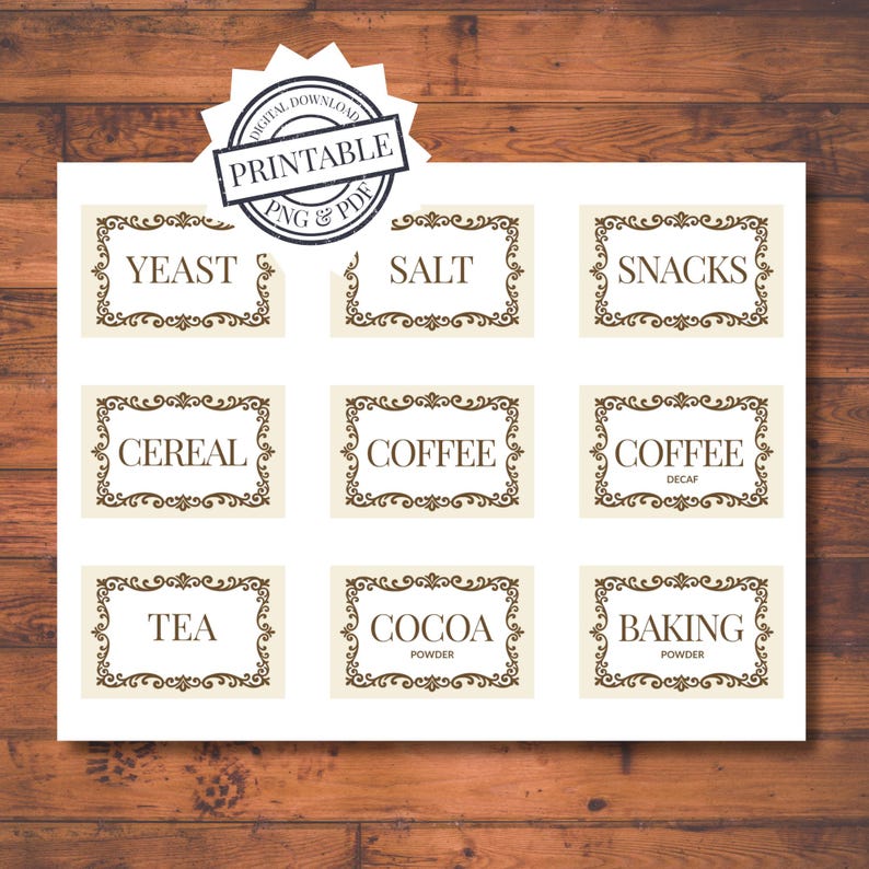 Pantry Labels Printable Set 36 Kitchen Label Stickers on 8.5x11 Sheets ...