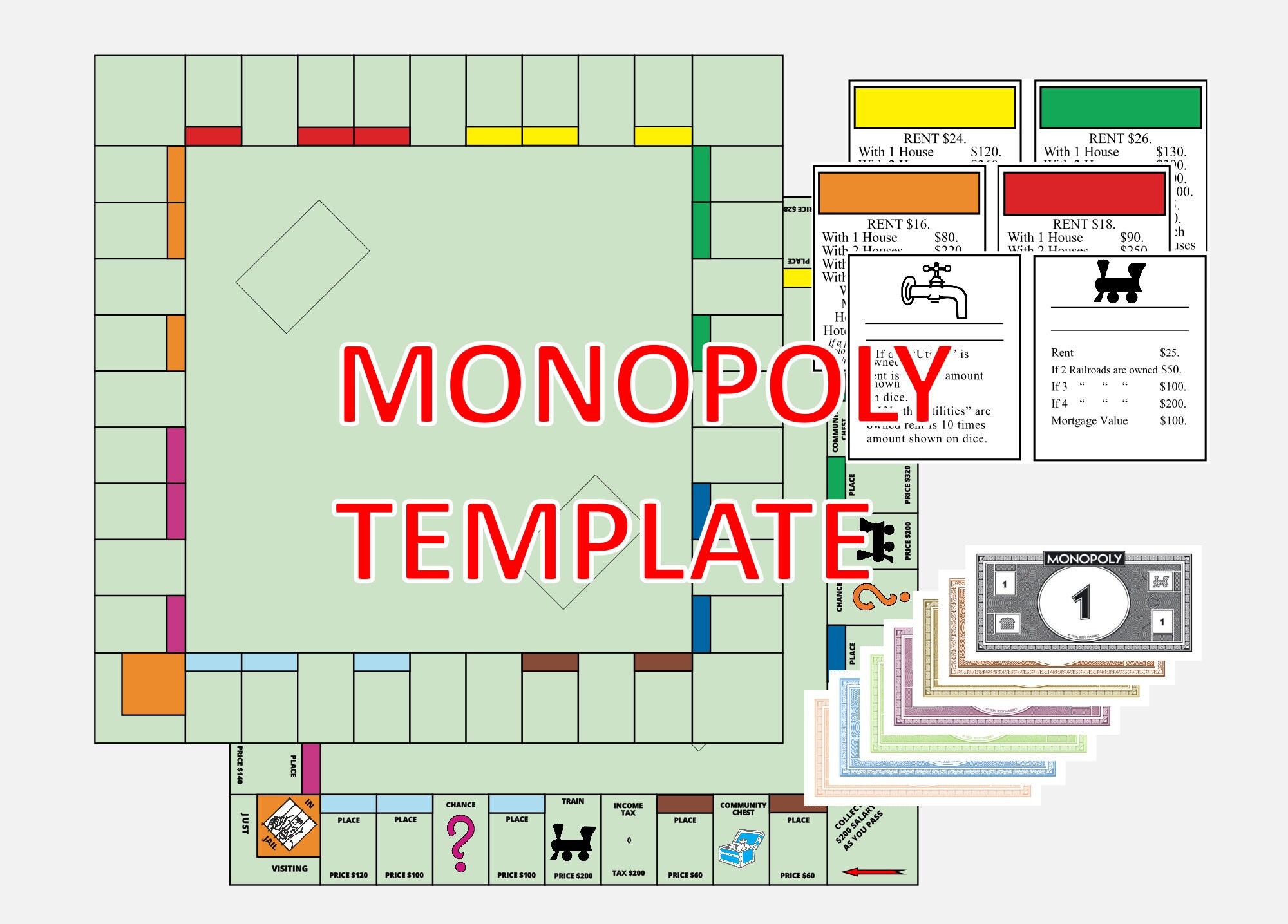 Blanko Monopoly Brettspiel Vorlage Custom Monopoly Template Etsy de